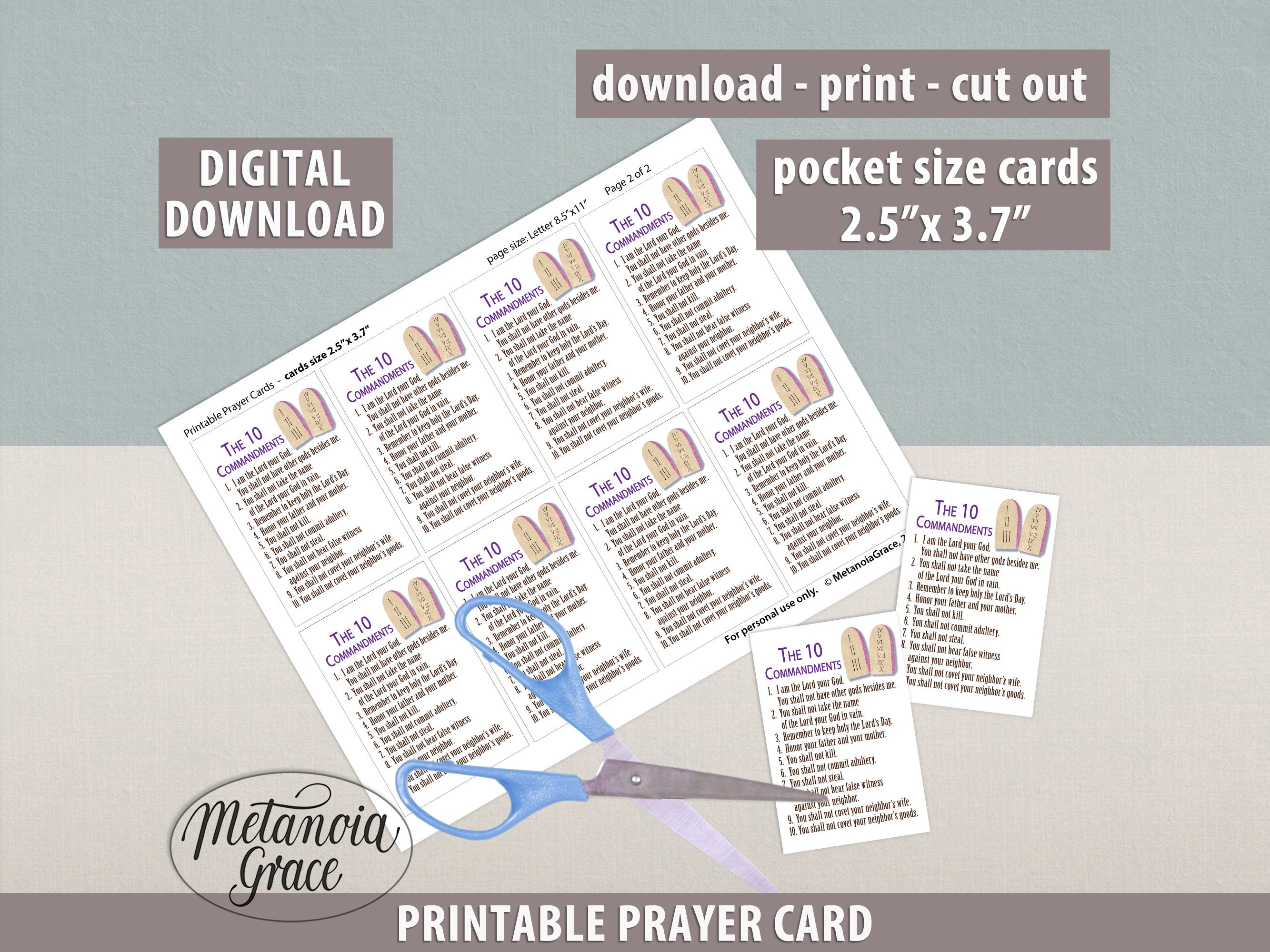 The Ten Commandments Prayer Card, Printable Card 10 Commandments, the ...