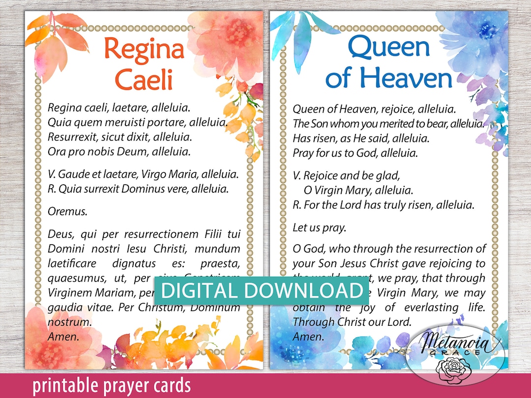 Regina Caeli Queen of Heaven Printable Prayer Card Catholic - Etsy