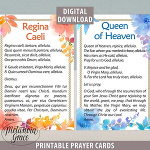 Regina Caeli, Queen of Heaven, Printable Prayer Card, Catholic Easter ...