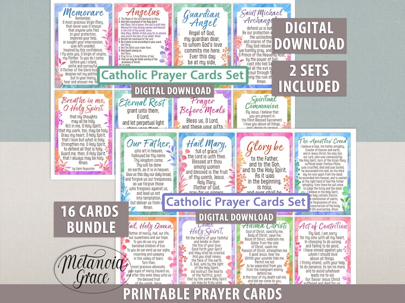 Popular Catholic Prayers Bundle, 16 Printable Prayer Cards, Daily ...