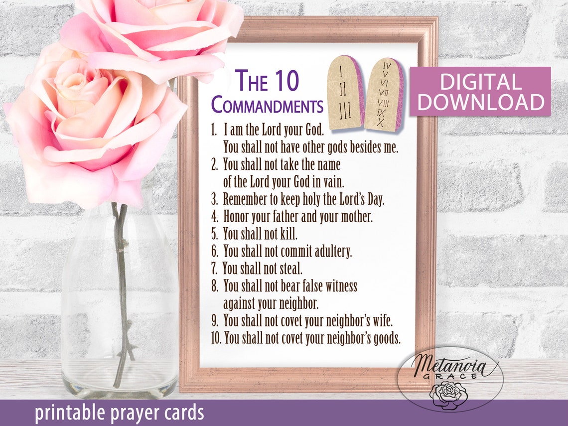 The Ten Commandments Prayer Card Printable Card 10 | Etsy UK