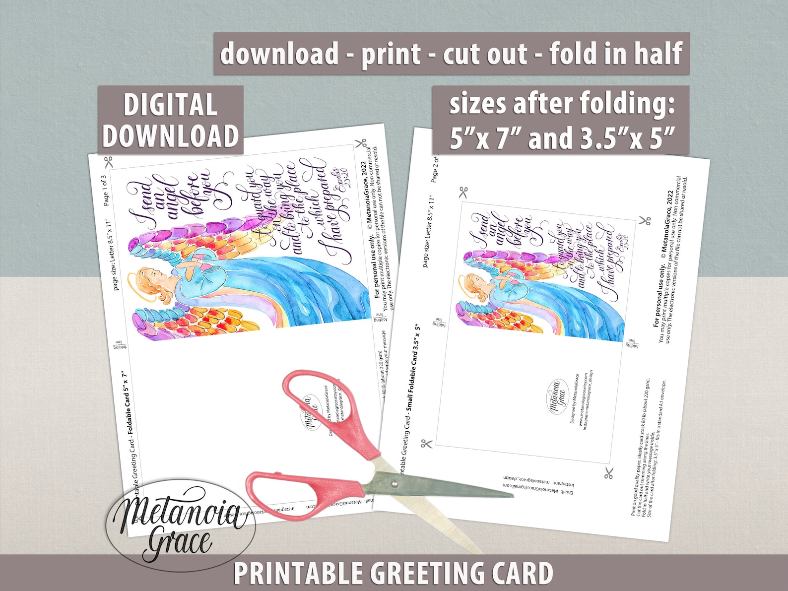 Printable Guardian Angel Note Card, Bible Quote Card, Angel of God Card ...