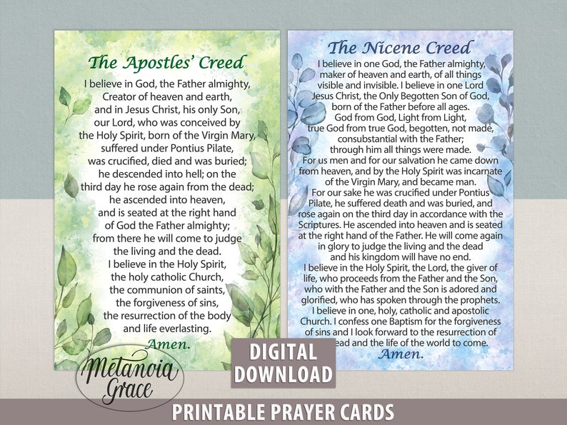 Nicene Creed, Apostles Creed, Printable Creed Prayer Cards, I Believe ...