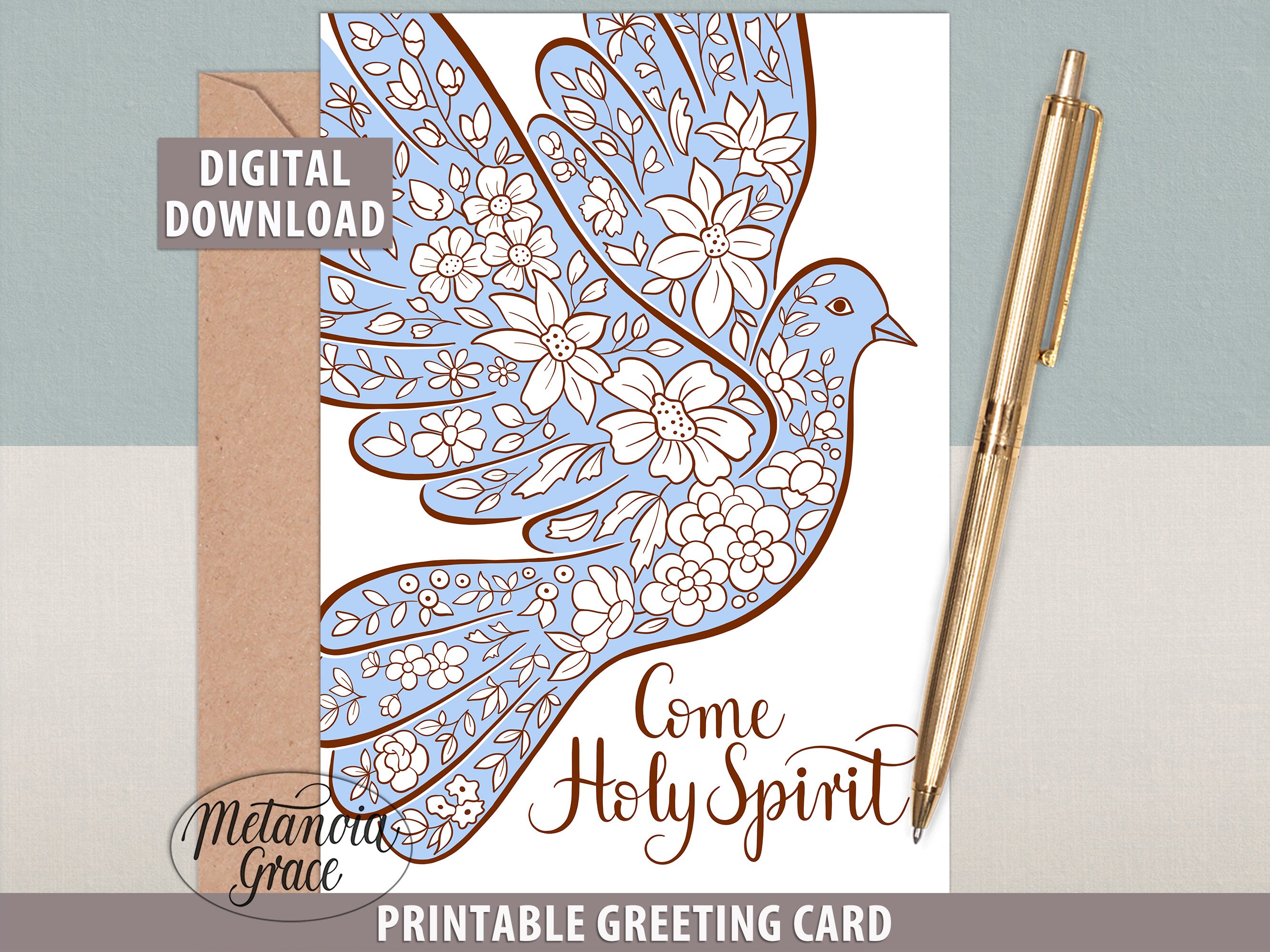Come Holy Spirit Note Card, Printable Confirmation Card, Pentecost Note ...