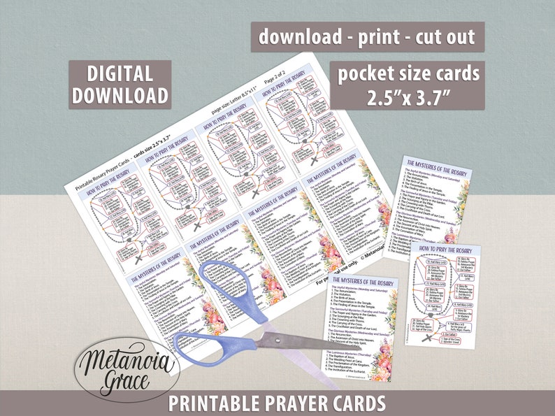 Printable Rosary Prayer Cards, Holy Rosary Diagram, Our Lady Rosary ...
