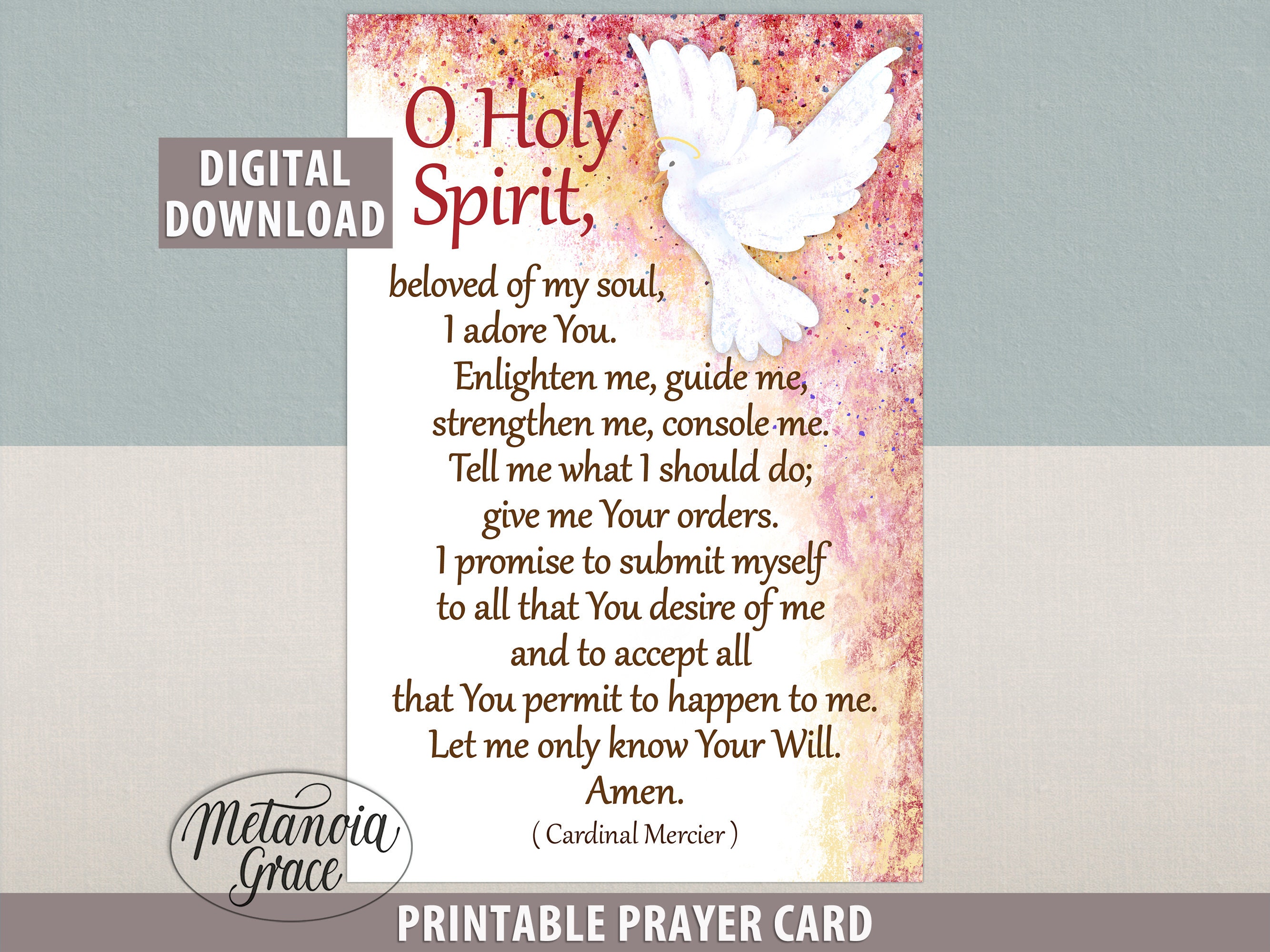 O Holy Spirit Beloved of My Soul, Printable Cardinal Mercier Prayer ...
