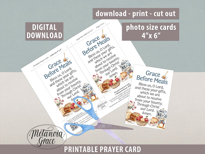 Grace Before Meals, Printable Prayer Before Meal Card, Bless Us O Lord ...