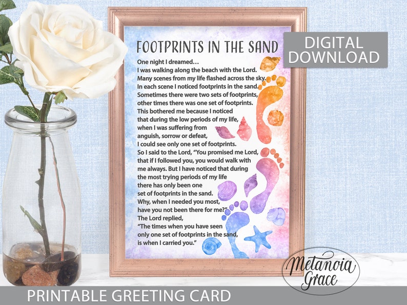 Footprints Printable Card, Footsteps Card, Footprints Poem Greeting ...