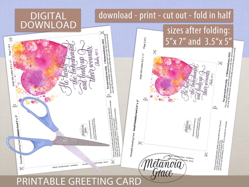 Healing Printable Note Card Template, He Heals the Brokenhearted and ...
