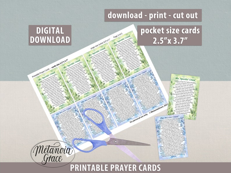 Nicene Creed, Apostles Creed, Printable Creed Prayer Cards, I Believe ...