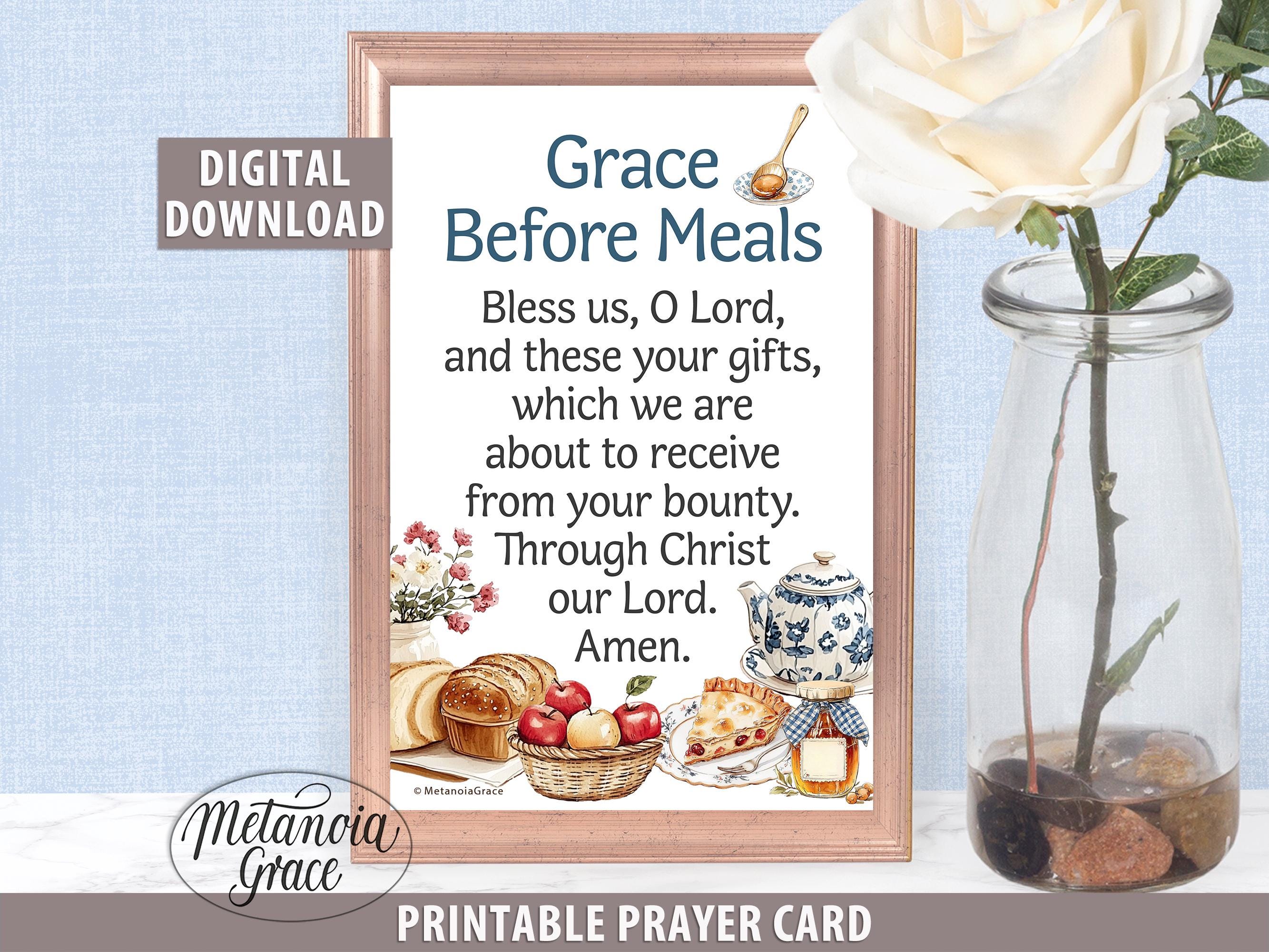 Grace Before Meals, Printable Prayer Before Meal Card, Bless Us O Lord ...