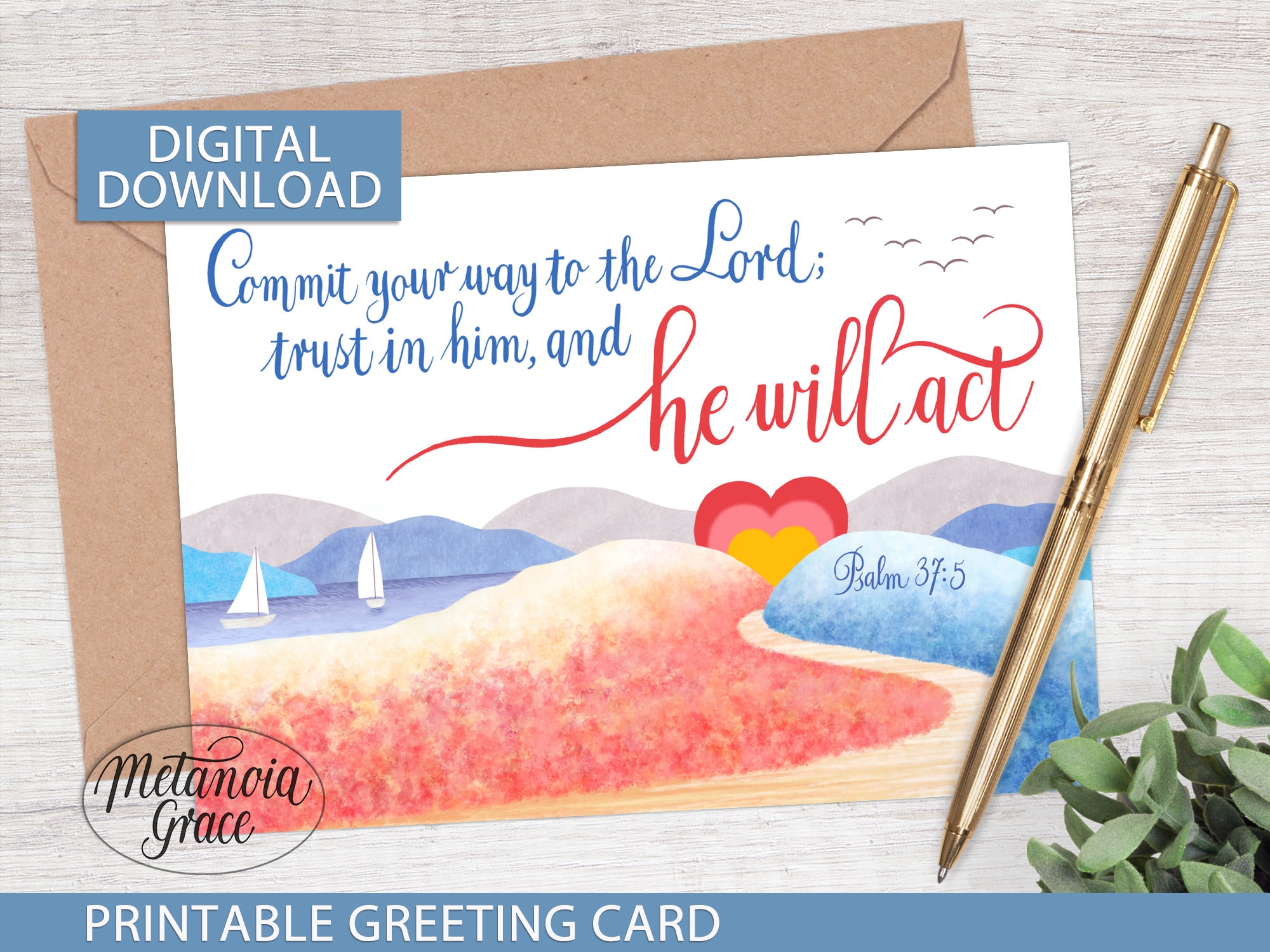 Printable Bible Verse Card Commit Your Way to the Lord Psalm - Etsy UK