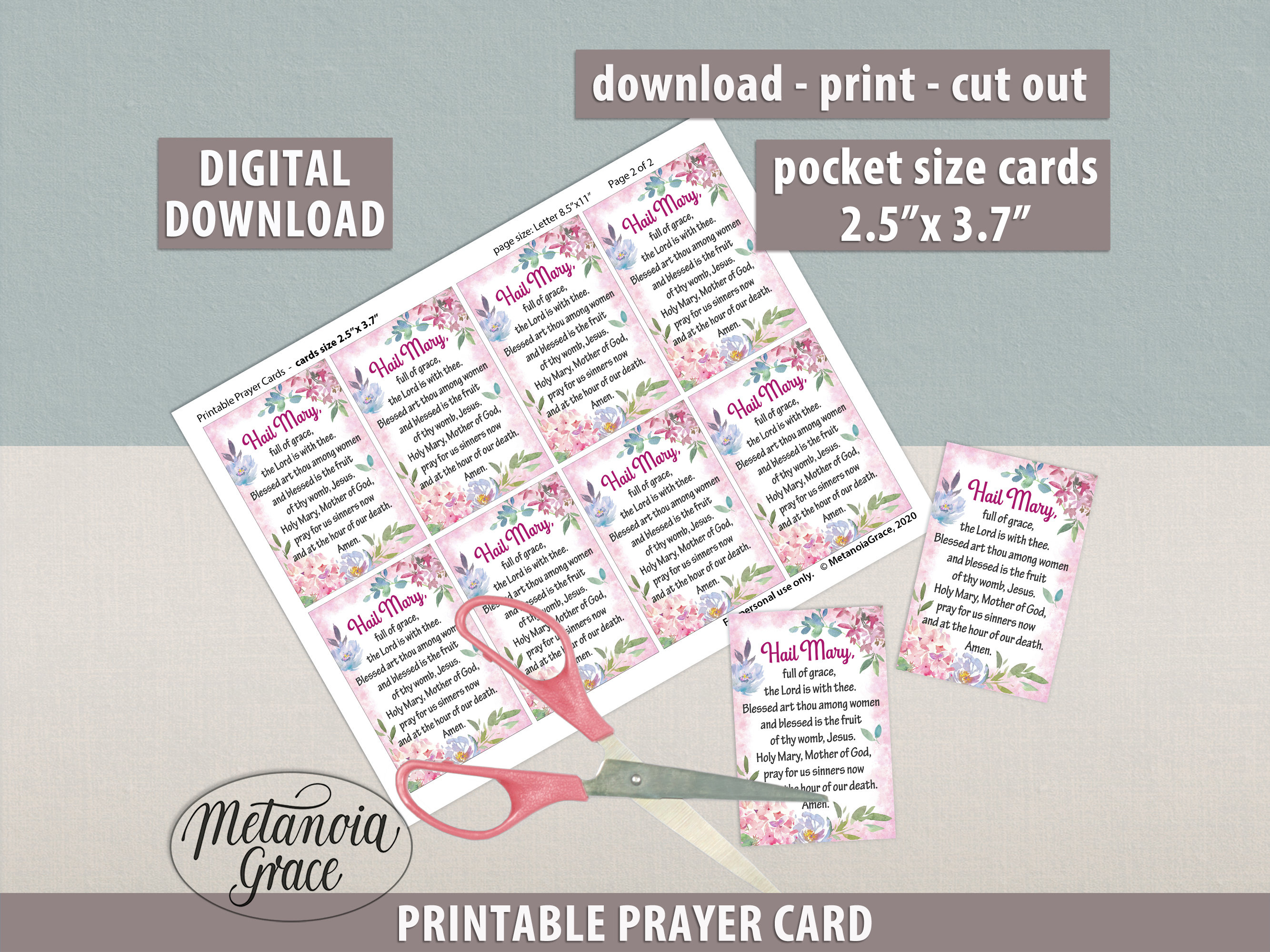 Hail Mary Prayer Card, Printable Our Lady Prayer, Rosary Prayer, Holy ...
