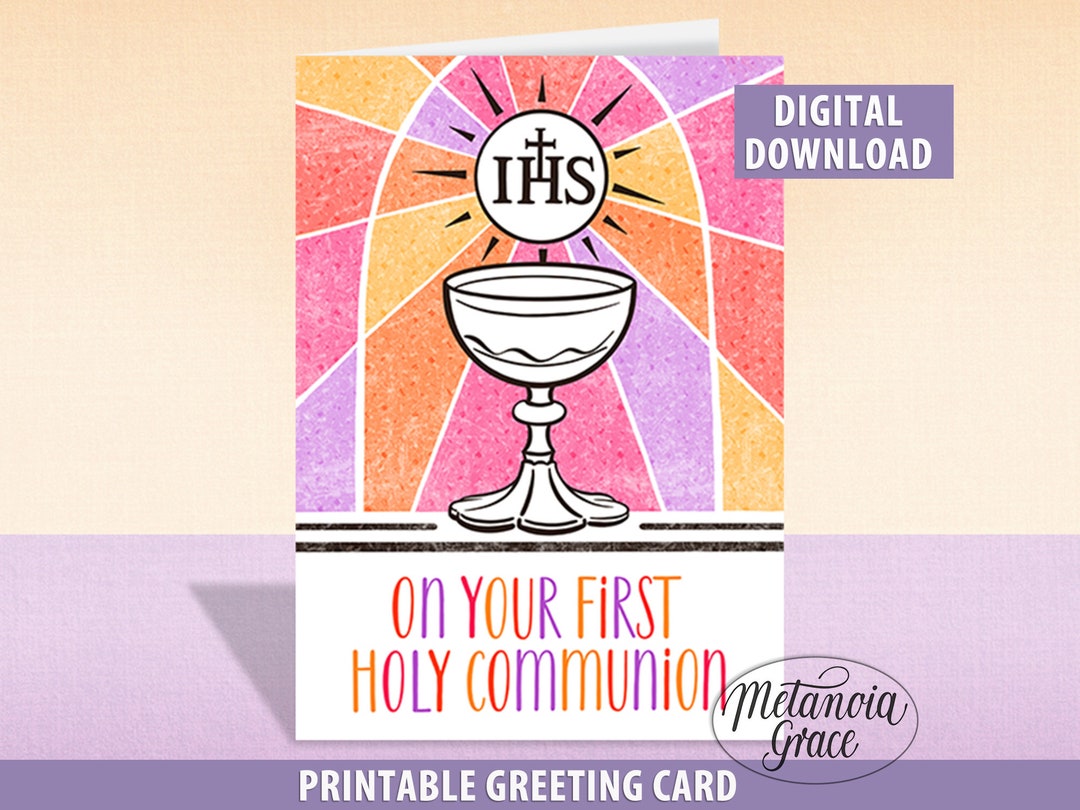 First Holy Communion Card, Printable Catholic Communion Note Card, on ...