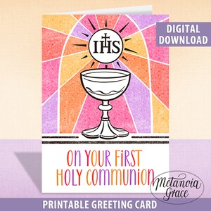 First Holy Communion Card, Printable Catholic Communion Note Card, on ...