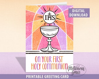 First Holy Communion Card, Printable Catholic Communion Card, on Your ...