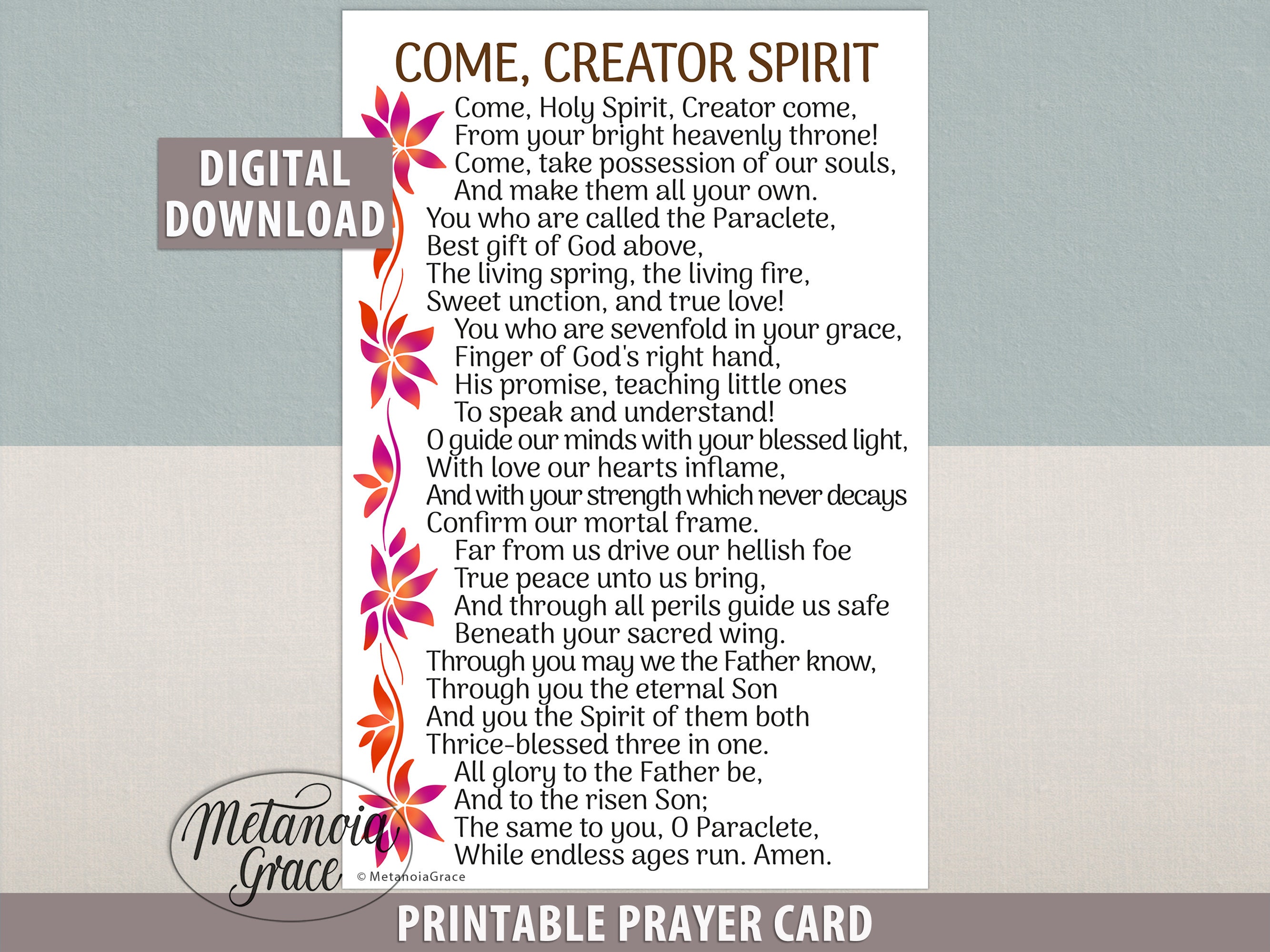 Come Creator Spirit, Printable Pentecost Holy Spirit Hymn, Holy Ghost ...