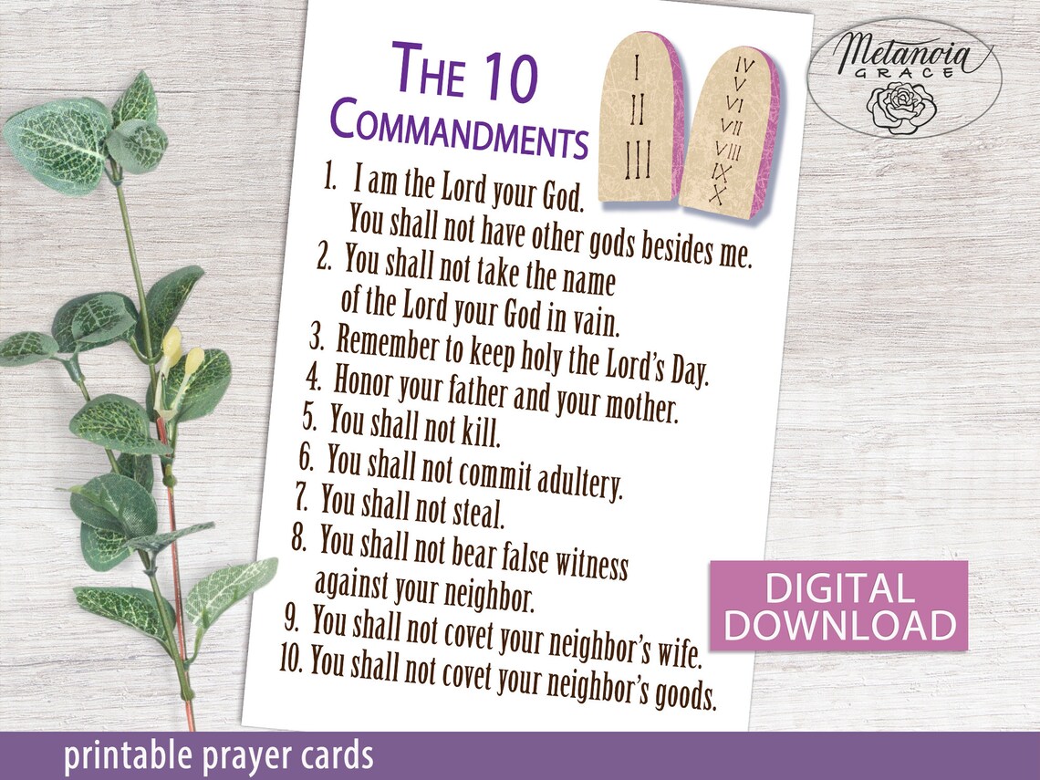 The Ten Commandments Prayer Card Printable Card 10 | Etsy UK