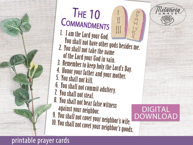 The Ten Commandments Prayer Card Printable Card 10 - Etsy UK