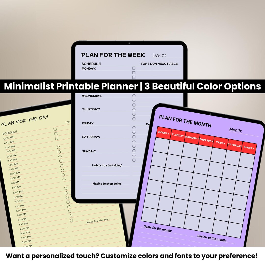 Minimalist Printable Planner Daily, Weekly, and Monthly Pages ...