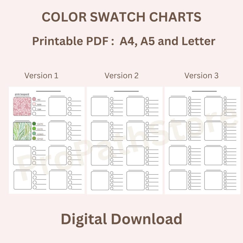 Printable Pattern Color Swatch Chart: Alcohol Marker Organizer (digital ...