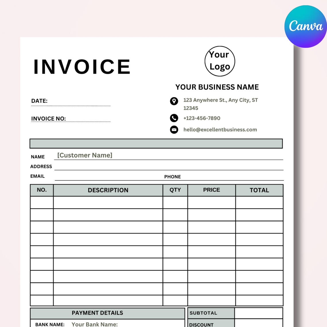 Editable Invoice Template, Editable Invoice With Canva, Professional ...