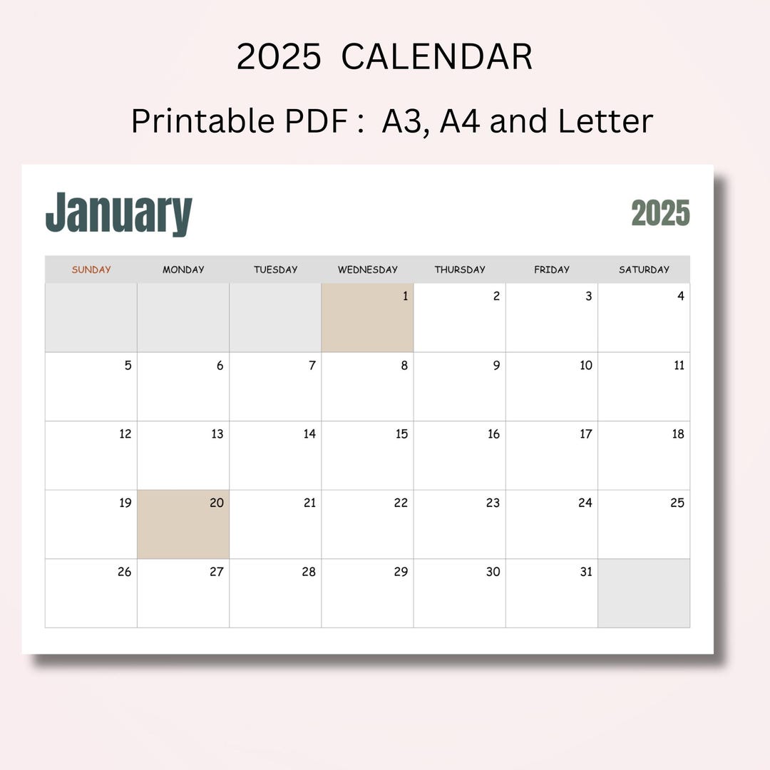 Printable Calendar 2025, Monthly Planner, Minimal Planner, Month at a ...