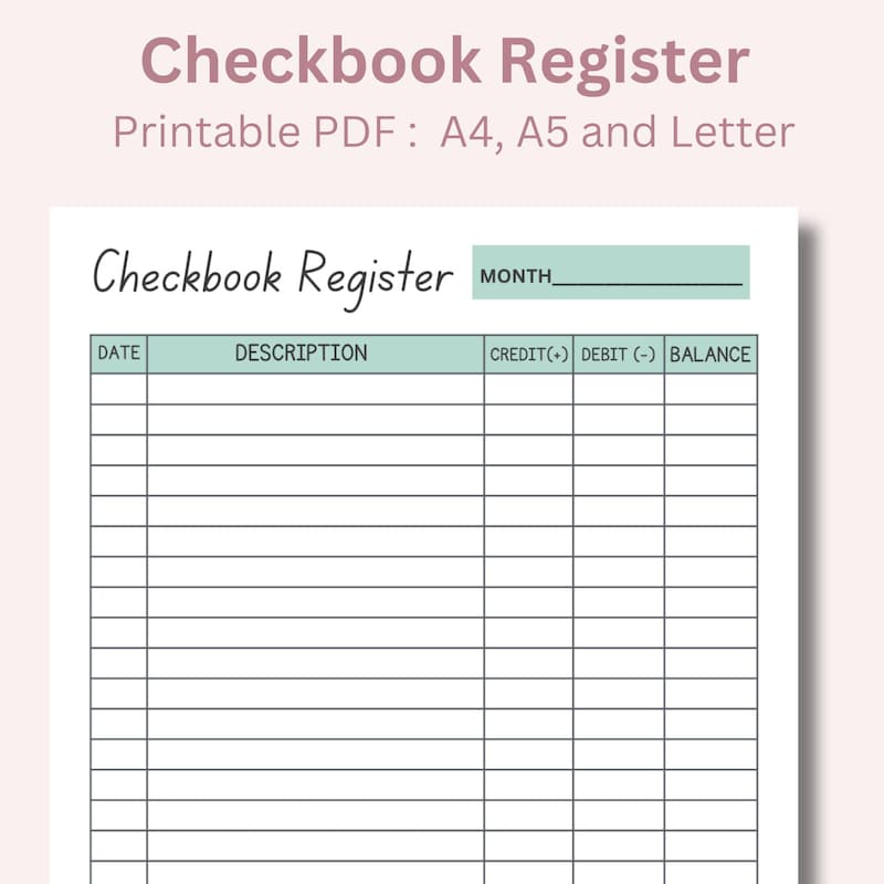 Free Checkbook Register Printable - Etsy