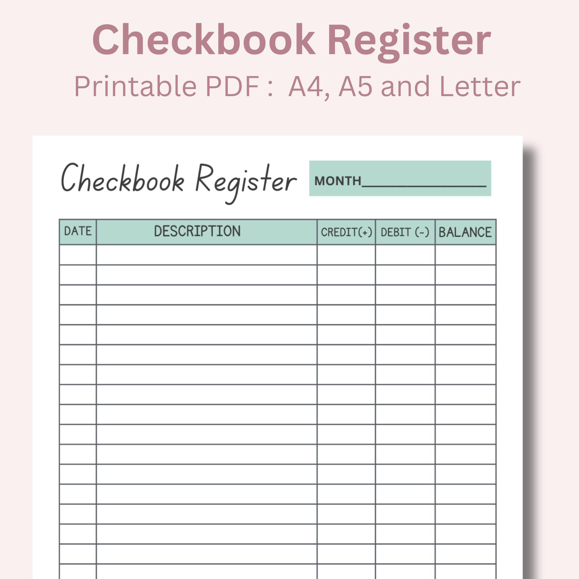 Checkbook Register Printable: Finance Budget Planner (A4, A5, Letter ...