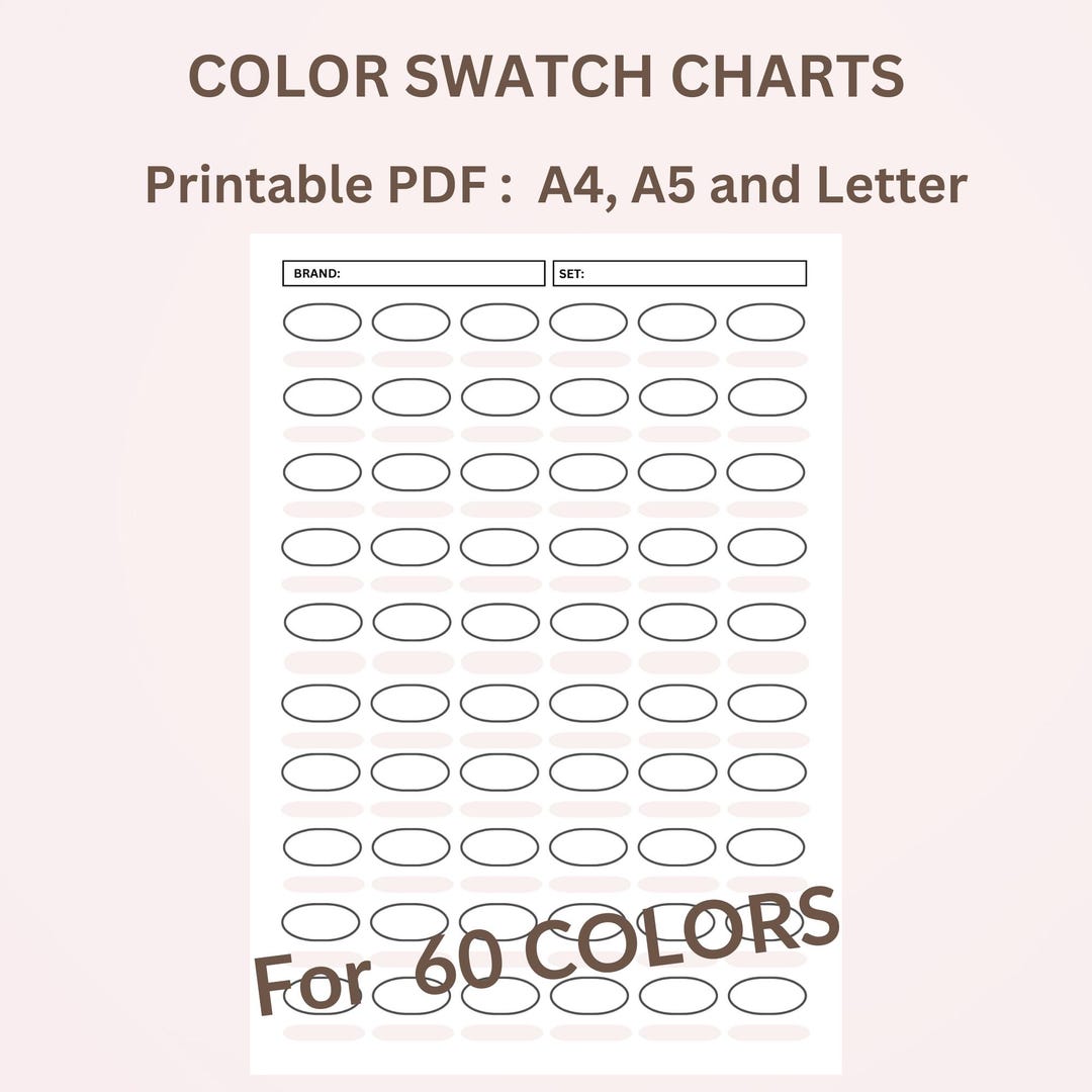 Digital Color Swatch Template, Swatch Template for 60 Colors, Alcohol ...