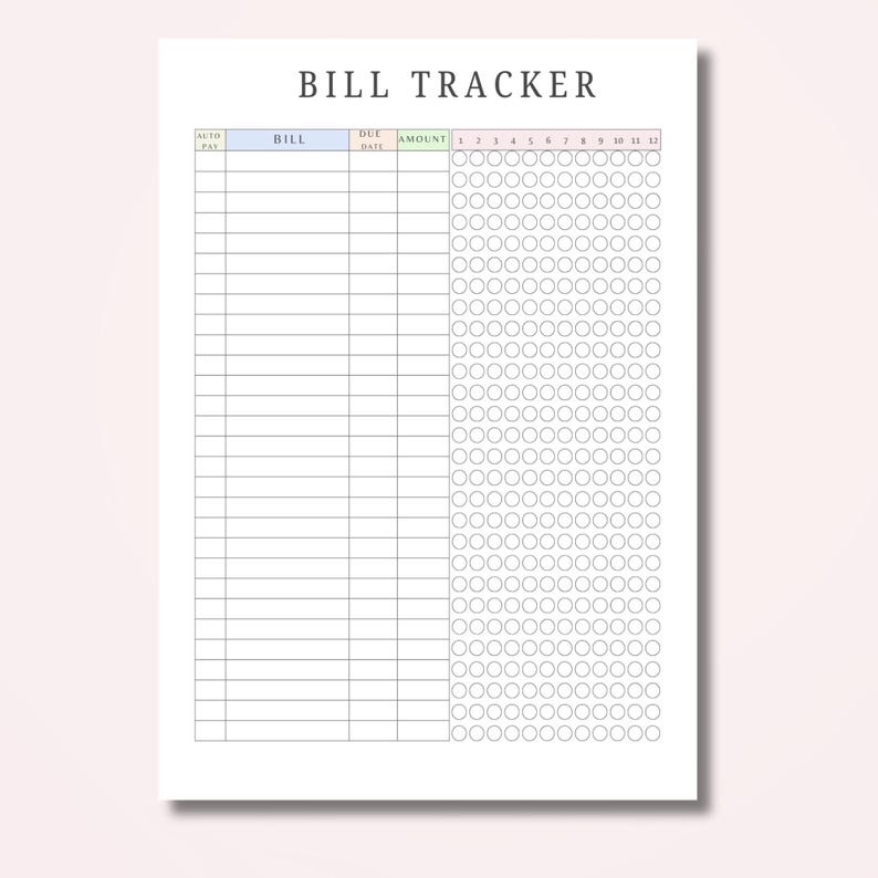 Bill Tracker Printable, Bills Checklist, Bill Payment Checklist, Bill ...