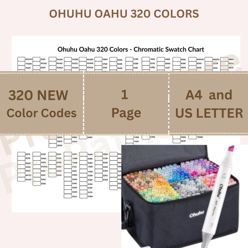 Ohuhu Oahu 320 Swatch Chart for New Color Codes - A4 and Letter - Etsy