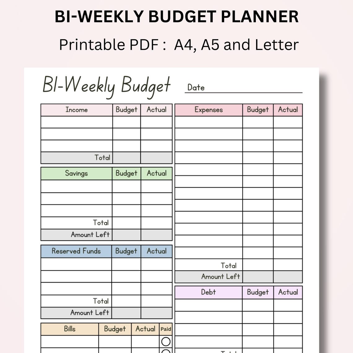Bi-weekly Budget Printable, Bi Weekly Budget Planner PDF, Budget ...