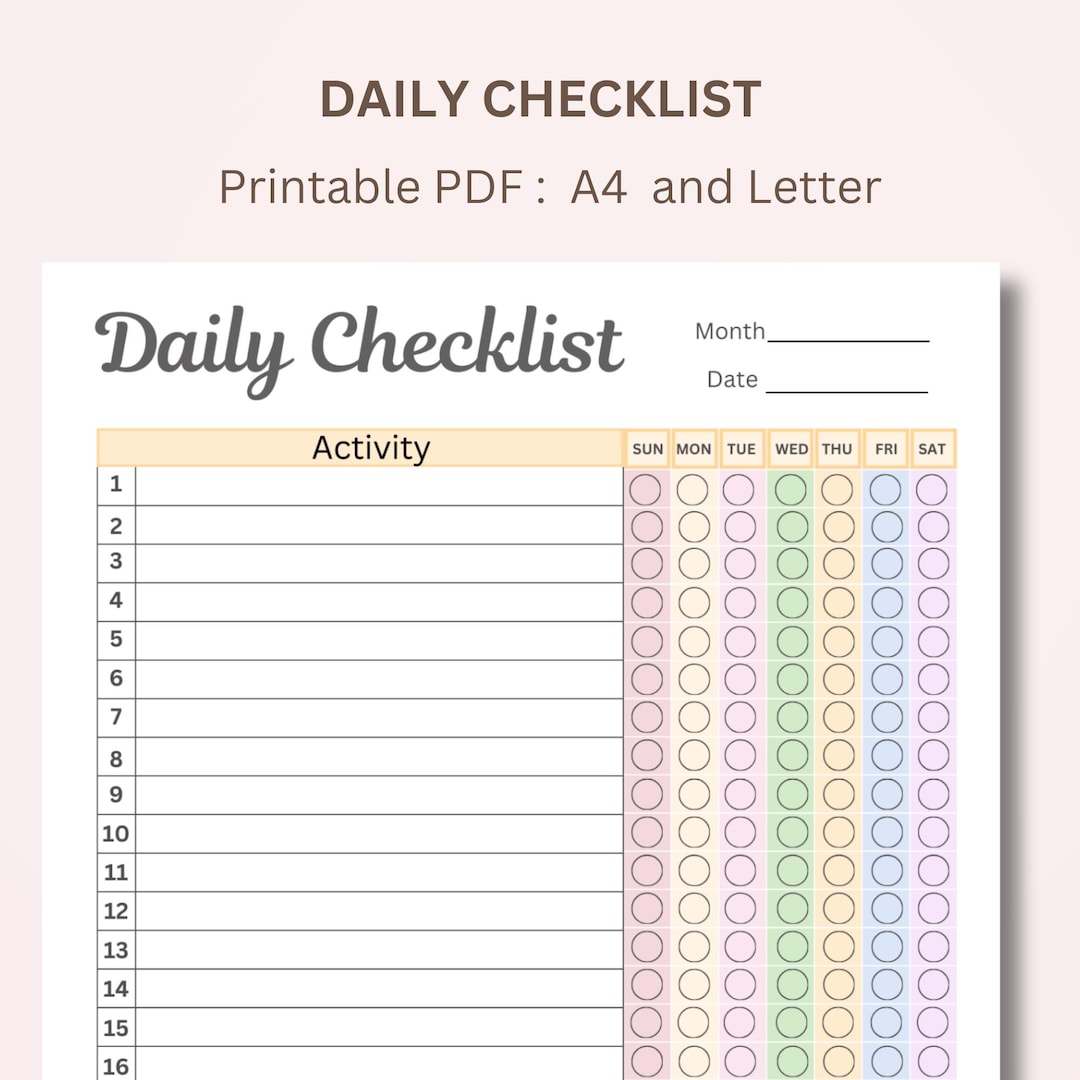 Daily Checklist Printable: Weekly Chore Chart, Task Planner (PDF) - Etsy