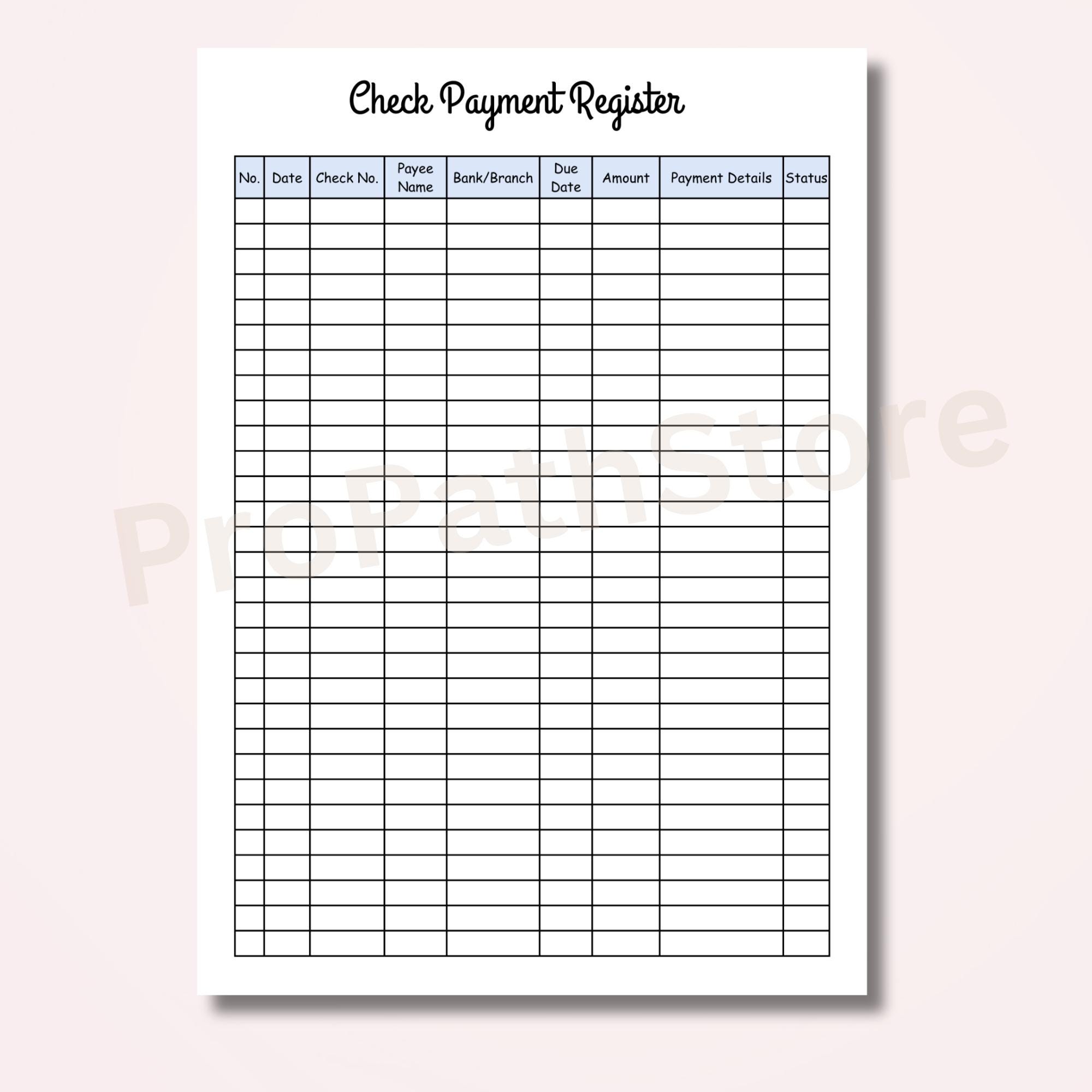 Check Payment Register, Checkbook Register Printable, Instant Digital ...