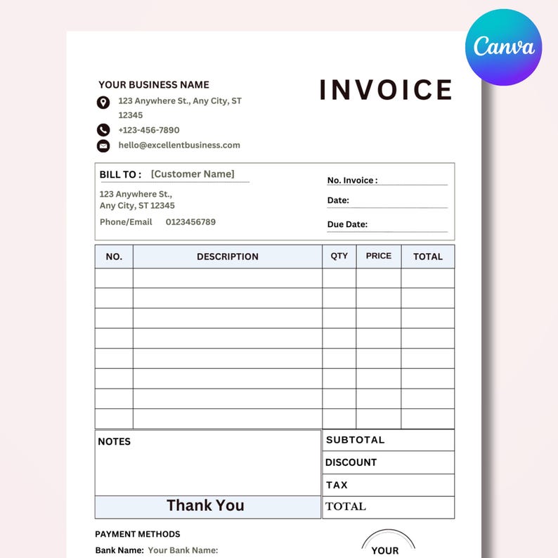 Minimalist Invoice Template, Invoice Template Canva, Small Business ...