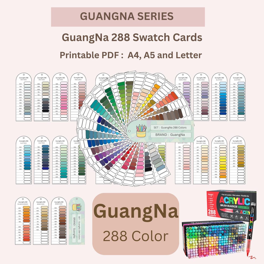 Guangna 288 Color Swatch Cards | Visual Gradient Template (printable ...