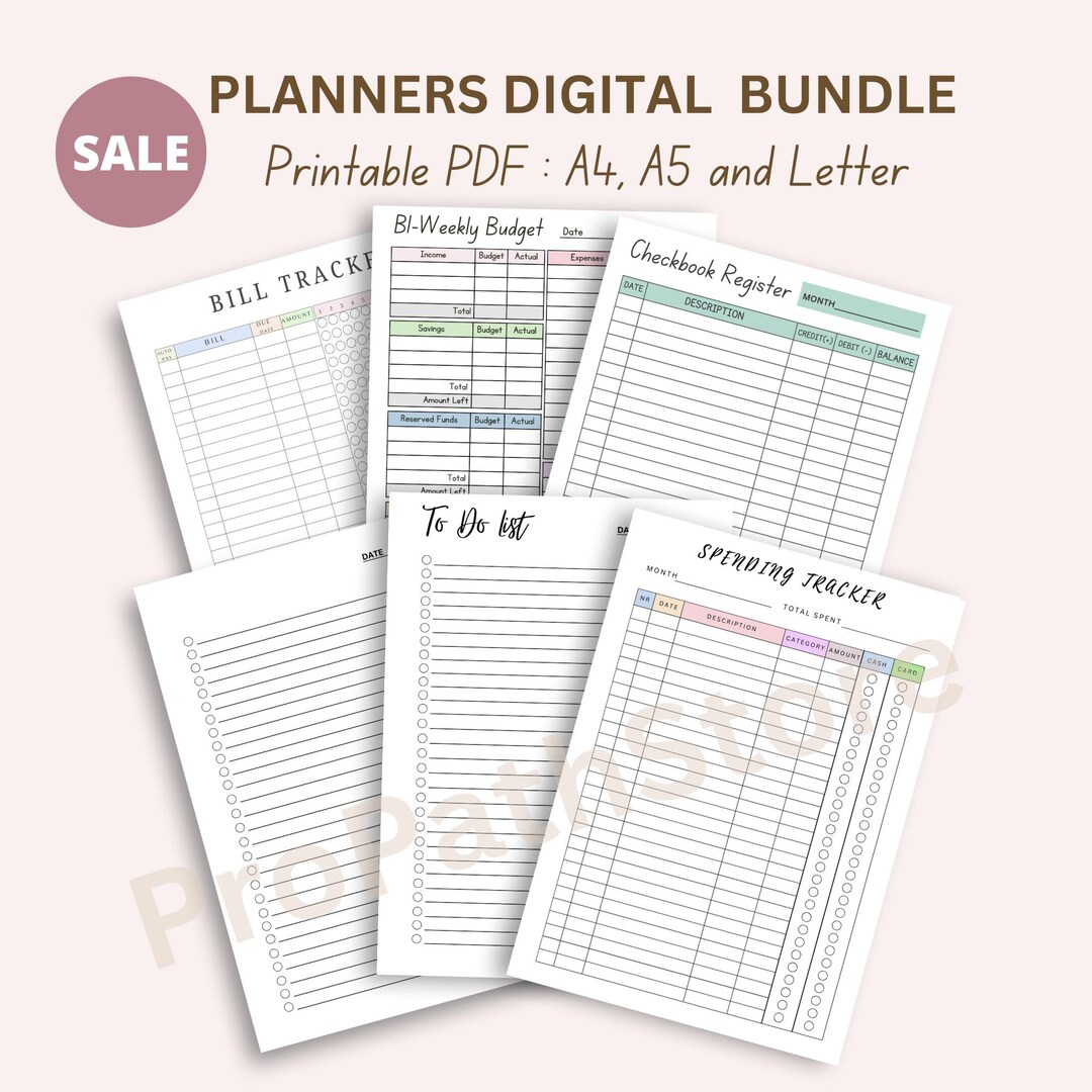 Printable Budget Planner Bundle | Checkbook Register, Bi-weekly Budget ...