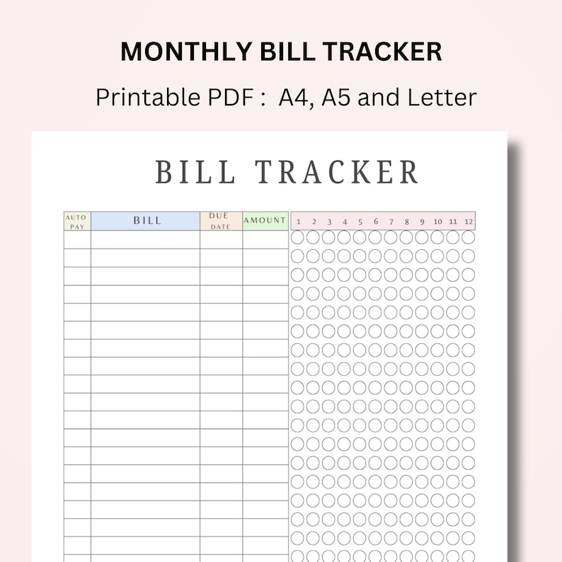 Bill Tracker Printable, Bills Checklist, Bill Payment Checklist, Bill ...