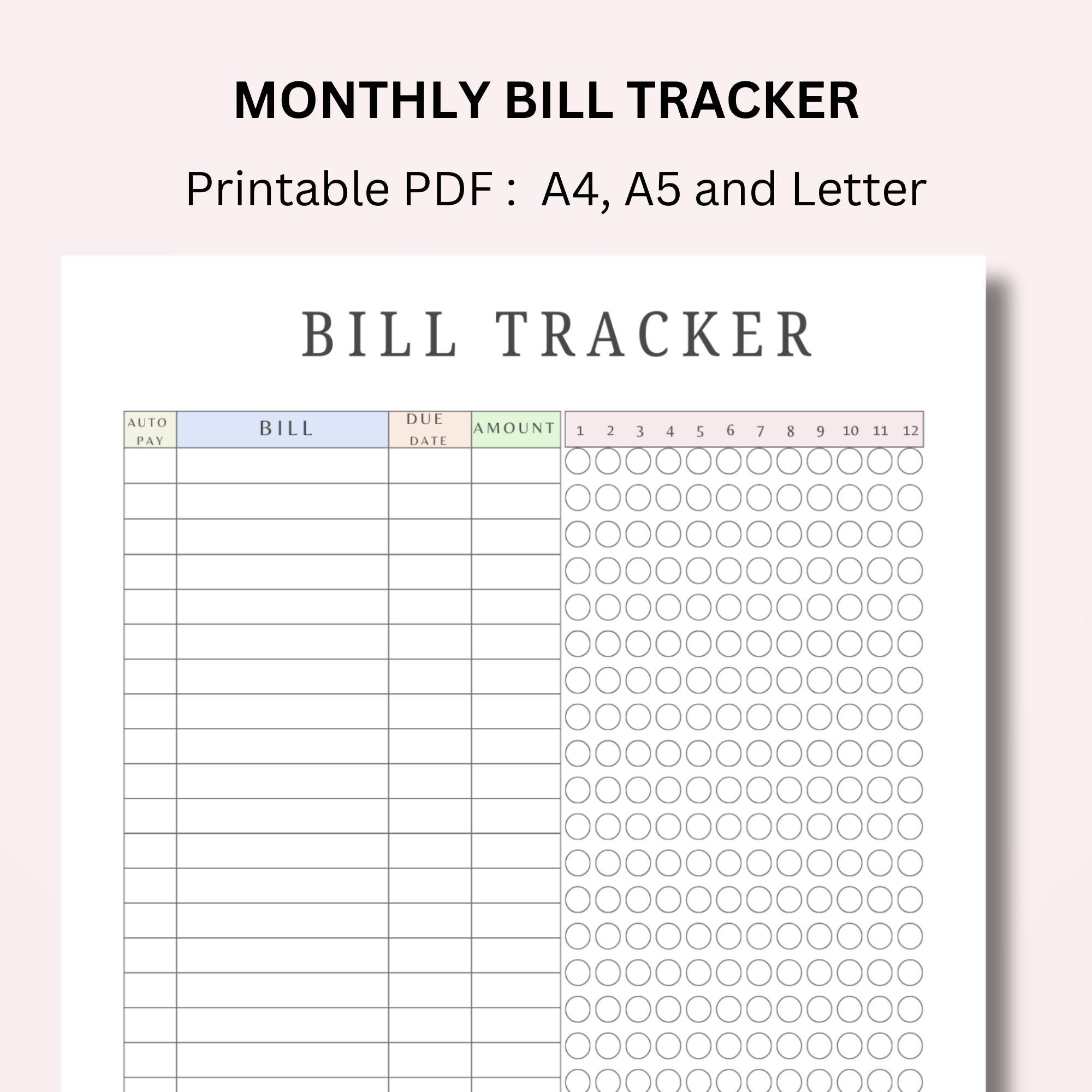 Bill Tracker Printable, Bills Checklist, Bill Payment Checklist, Bill ...