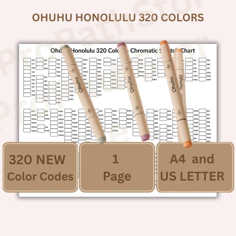 Ohuhu Honolulu 320 Marker Swatch Chart: Color-coded Printable PDF - Etsy