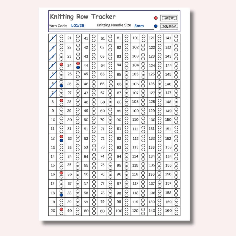 Knitting Row Tracker Printable: up to 320 Rows (PDF Pattern) - Etsy
