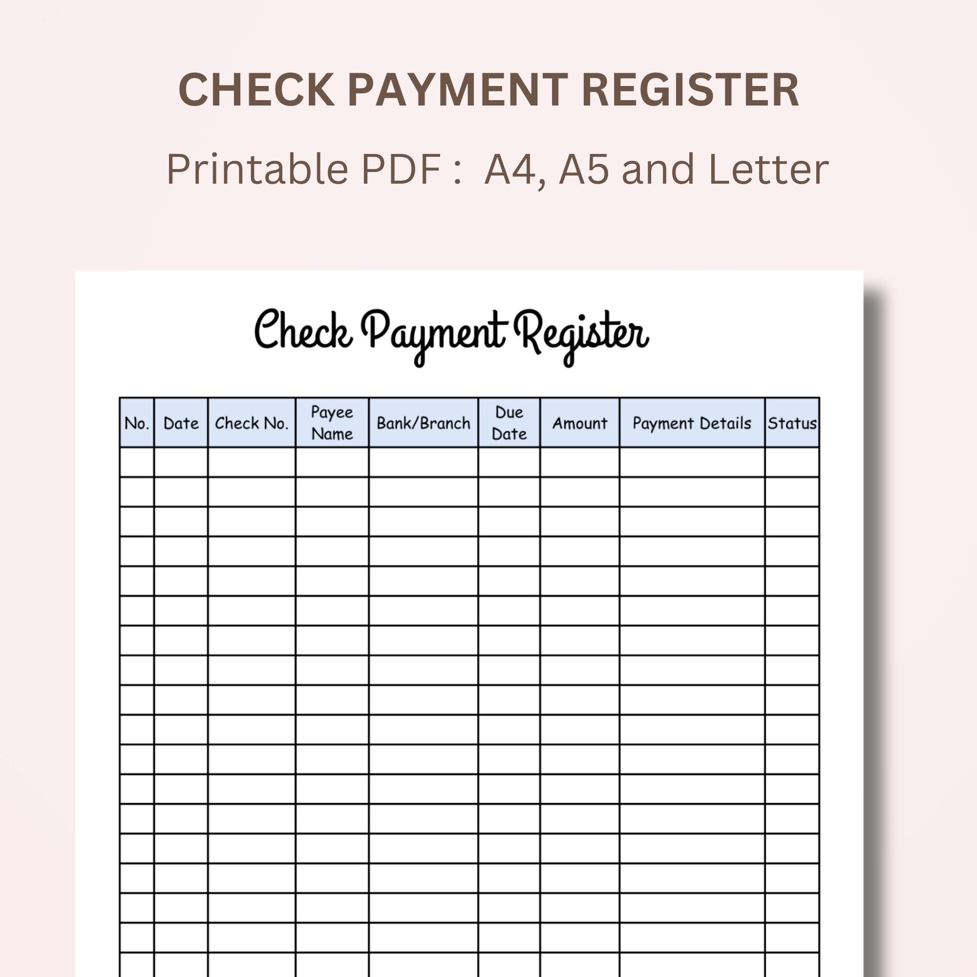Check Payment Register, Checkbook Register Printable, Instant Digital ...