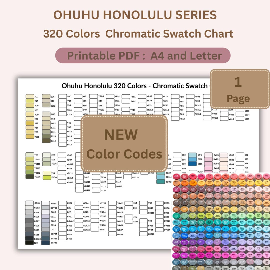 Ohuhu Honolulu 320 Marker Swatch Chart: Color-coded Printable PDF - Etsy UK