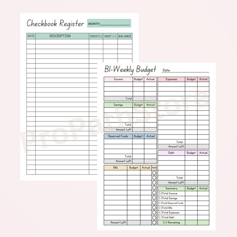 Printable Budget Planner Bundle | Checkbook Register, Bi-weekly Budget ...