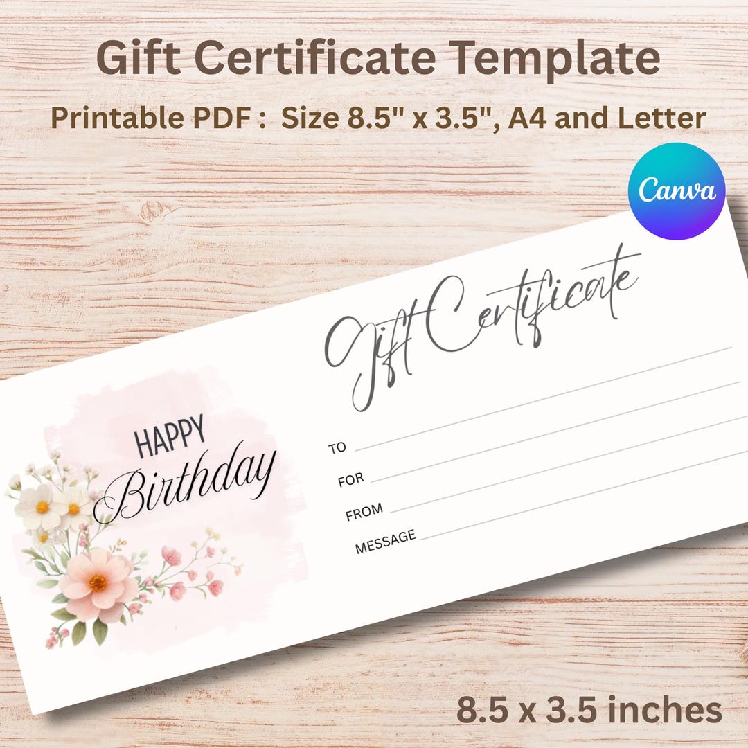 Editable Birthday Gift Certificate Template: Printable Canva Voucher - Etsy