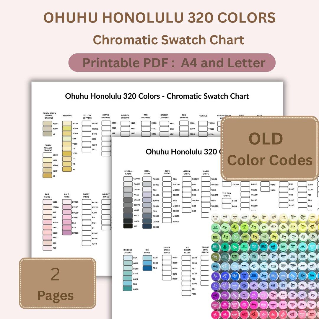 Ohuhu Honolulu 320 Swatch Chart With Old Codes, Ohuhu Old Swatch ...