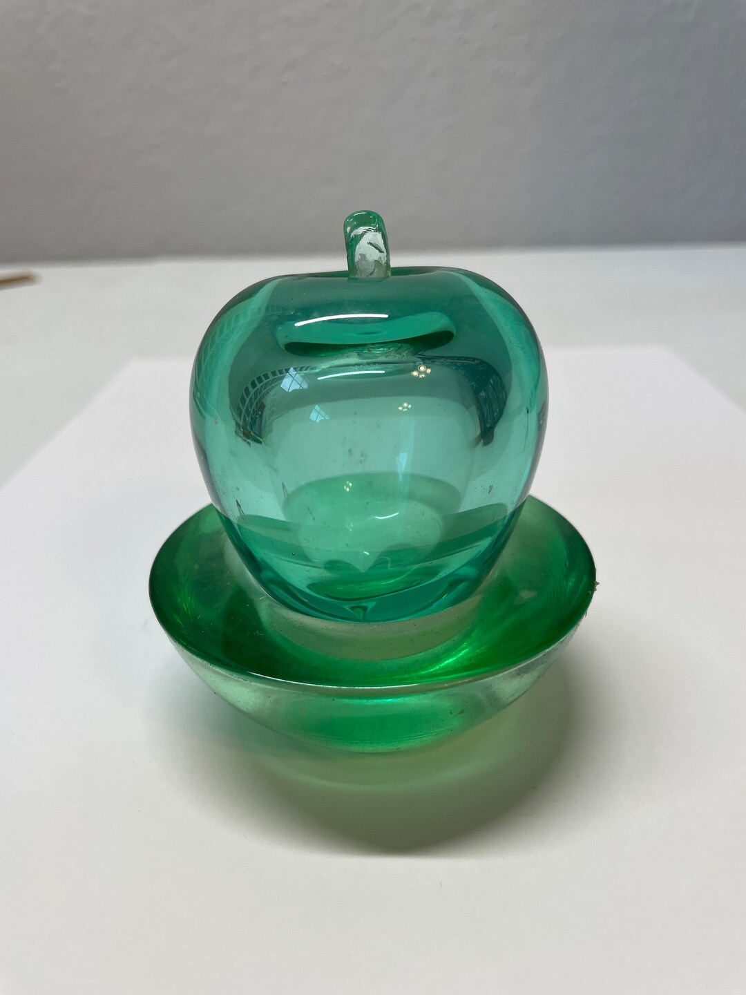 Vintage Green Glass Apple W Dish - Etsy