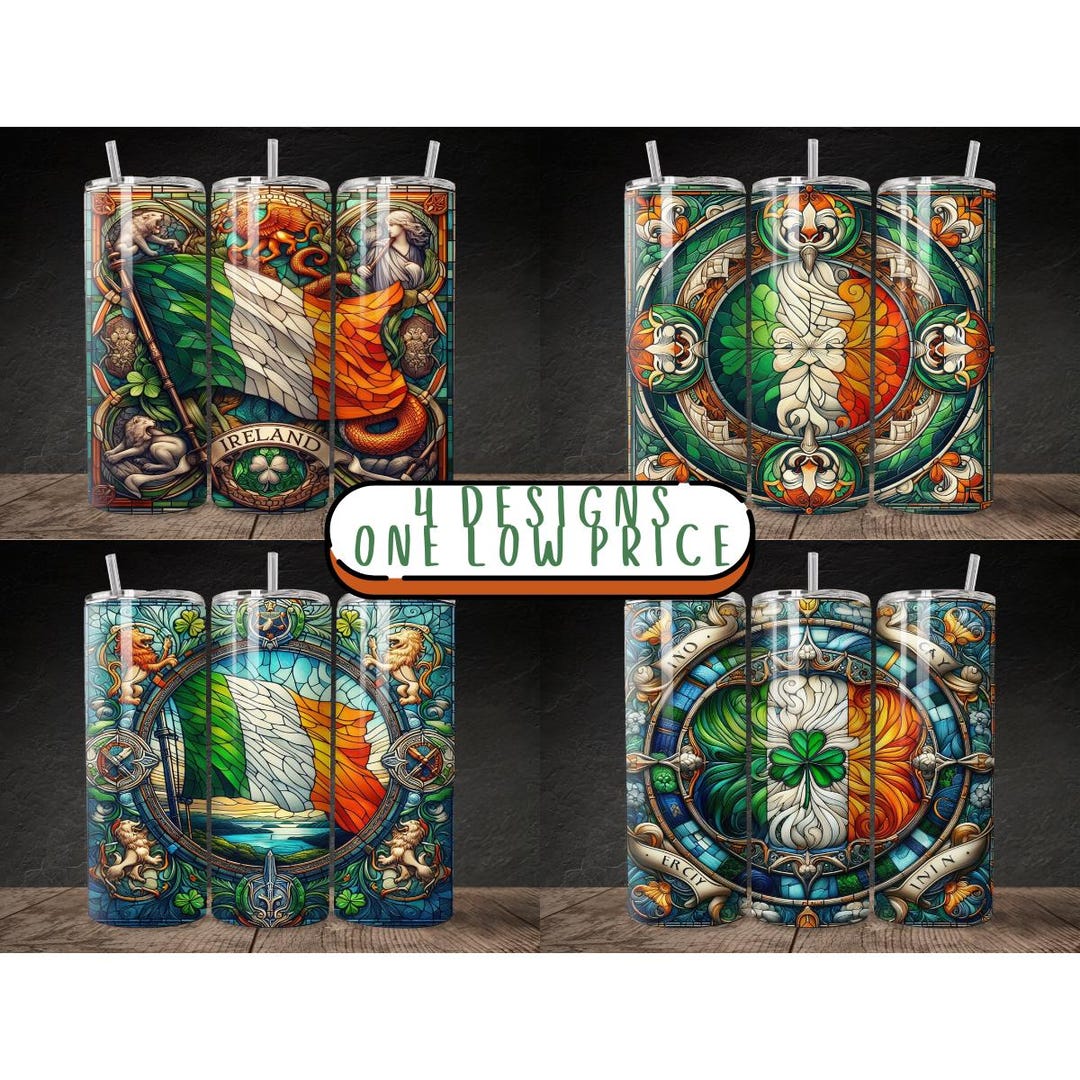 Stained Glass Effect Ireland Design 20 Oz Straight Skinny Sublimation ...