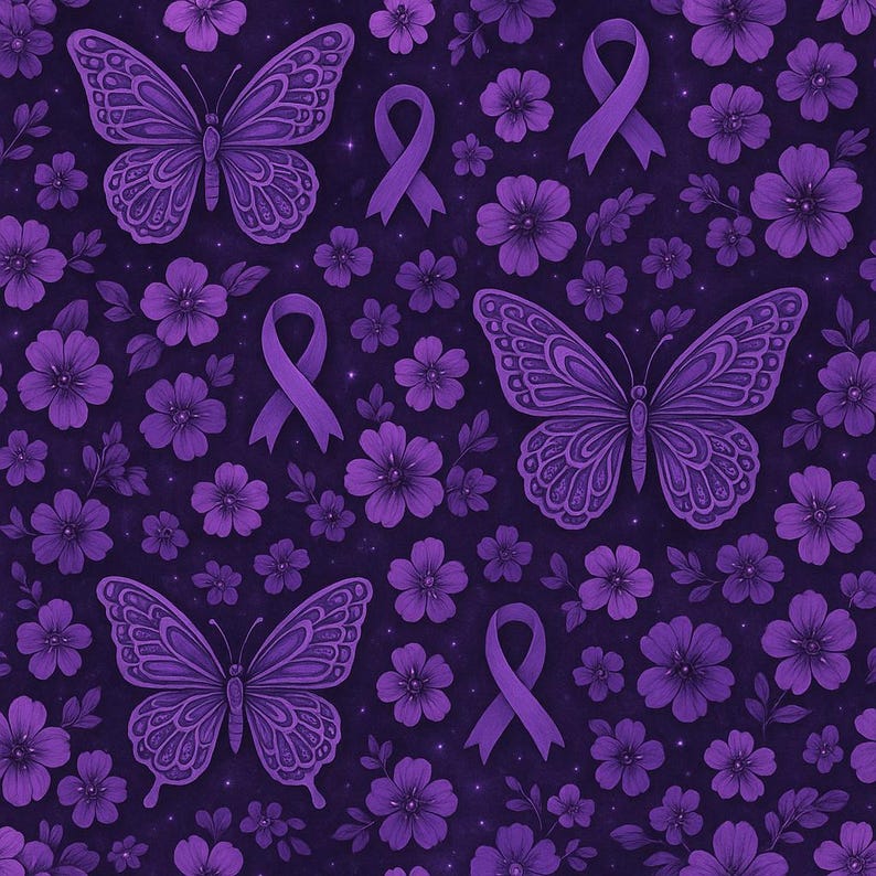 Purple Awareness Ribbon Pattern – Lupus Butterflies & Flowers Digital Download - Etsy